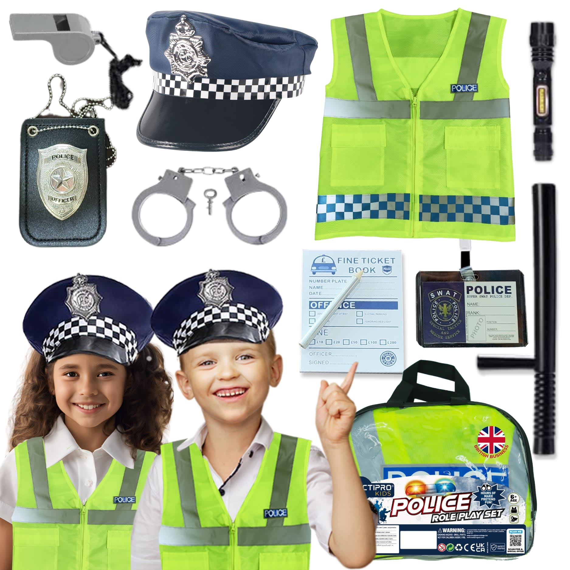 Kids Police Officer Dress-Up Set – SWAT & FBI Roleplay with Accessories