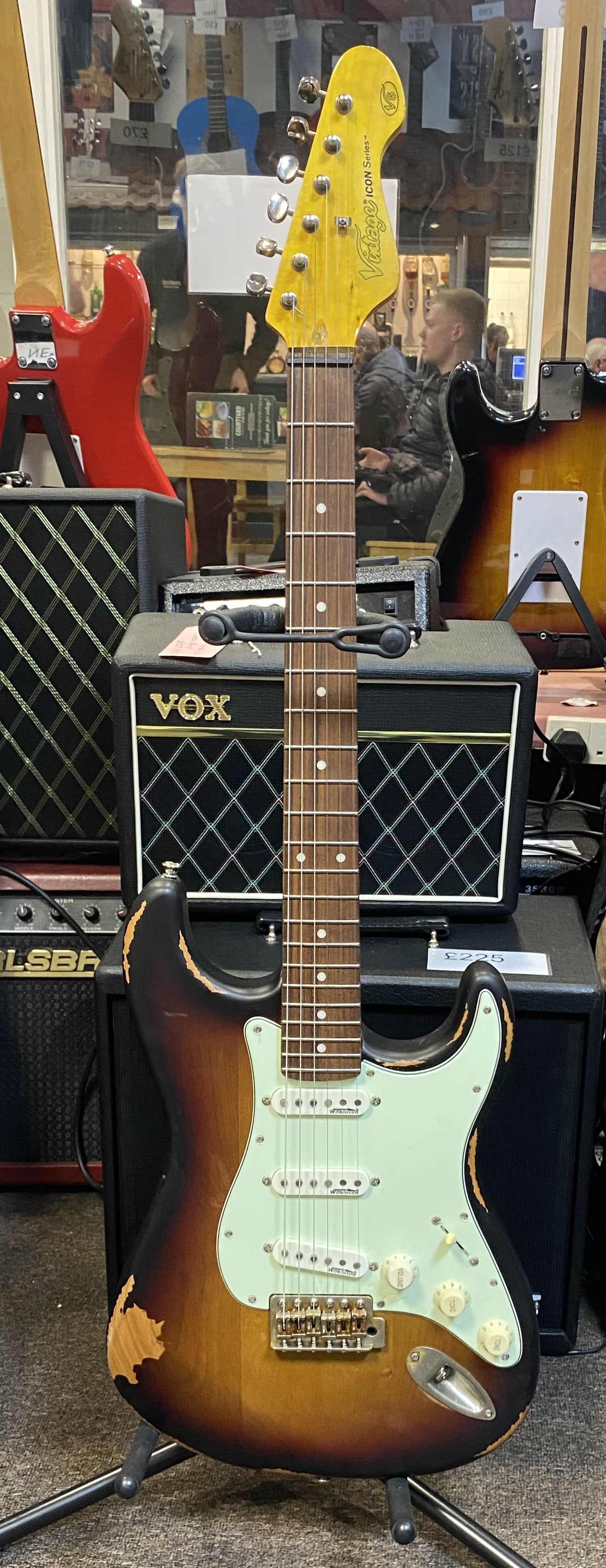 Vintage V6 ICON Electric Guitar ~ Distressed Sunburst - Electric Guitars