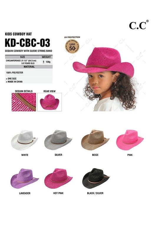 Kids Suede String Band Sequin Cowboy Hat - Kids Accessories - Boujee ...