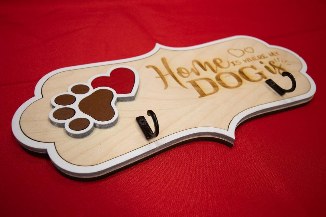 3D Layered Dog Paw and Heart Leash Wall Hanger - Pets - Knights Blade ...