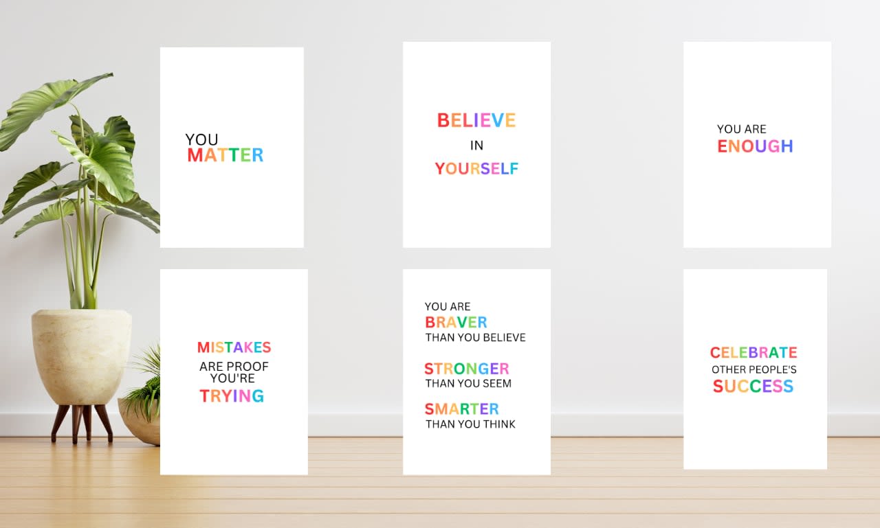 Bundle Of 6 Inspirational Quote Poster, Colorful Typography Print, Self ...