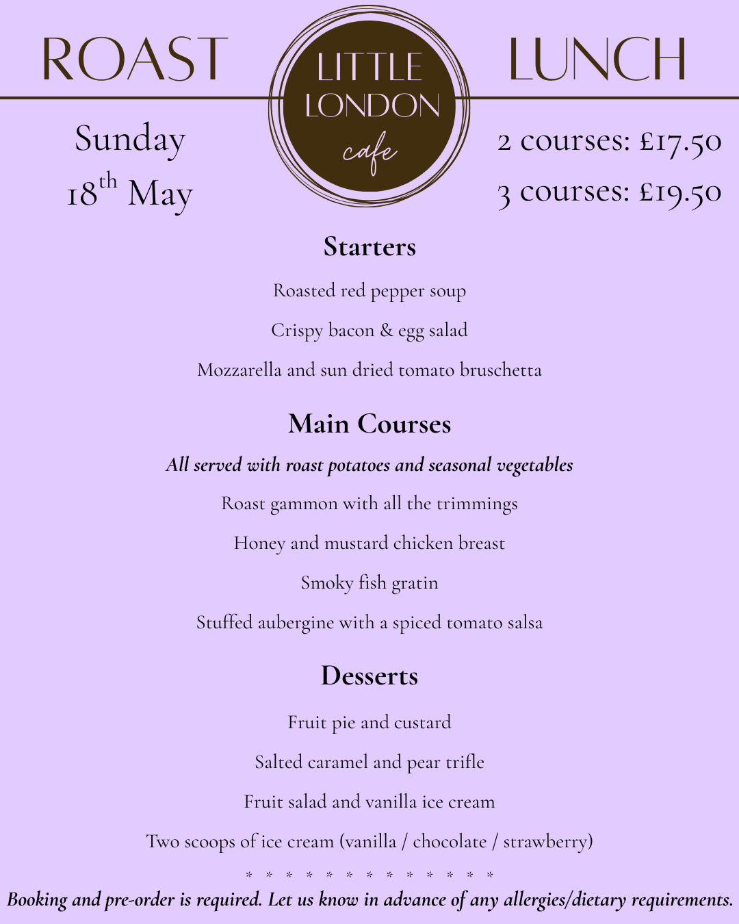 Roast Lunch - Menu - Little London Cafe | Cafe in Chichester