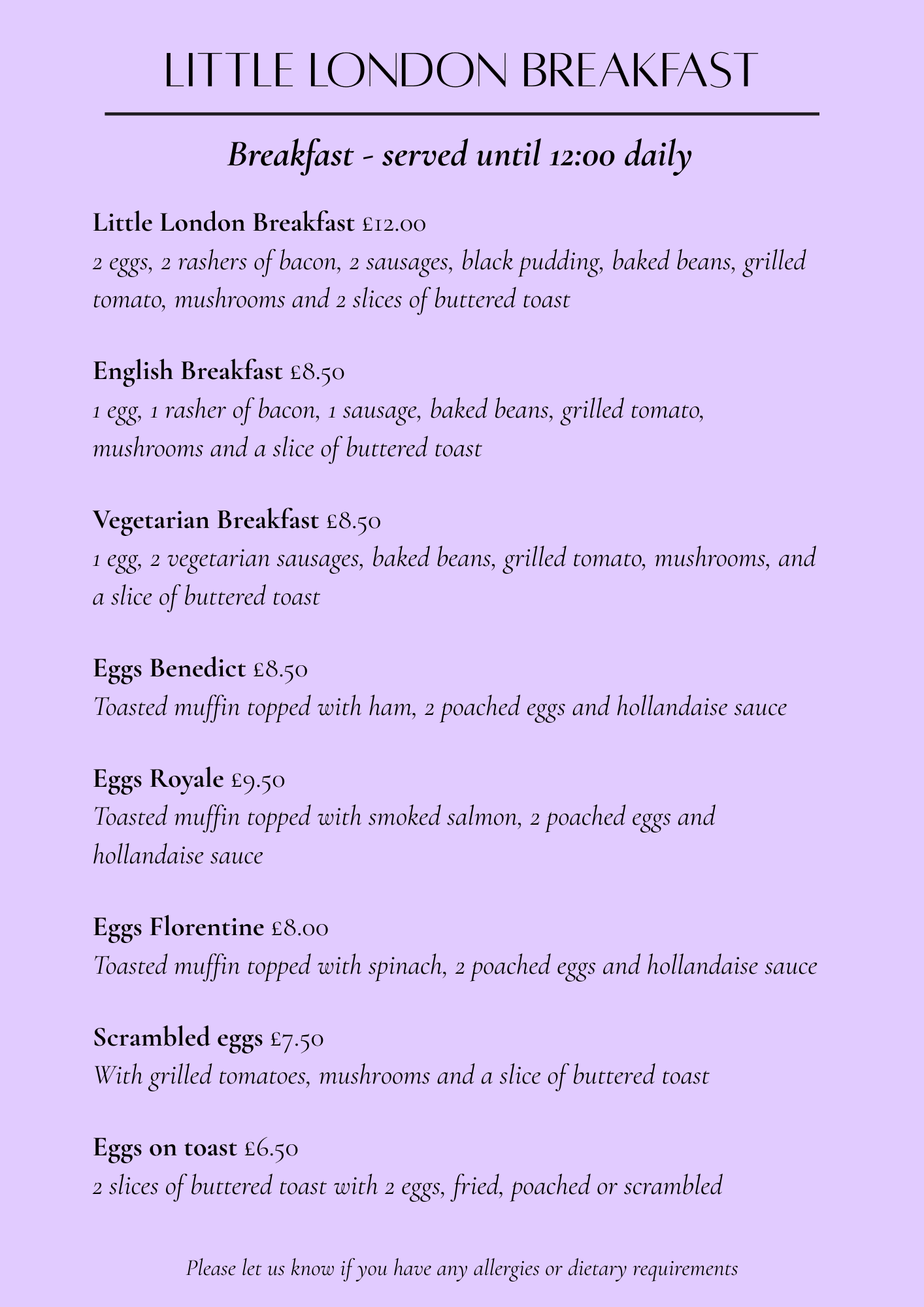 Breakfast Menu - Menu - Little London Cafe | Cafe in Chichester