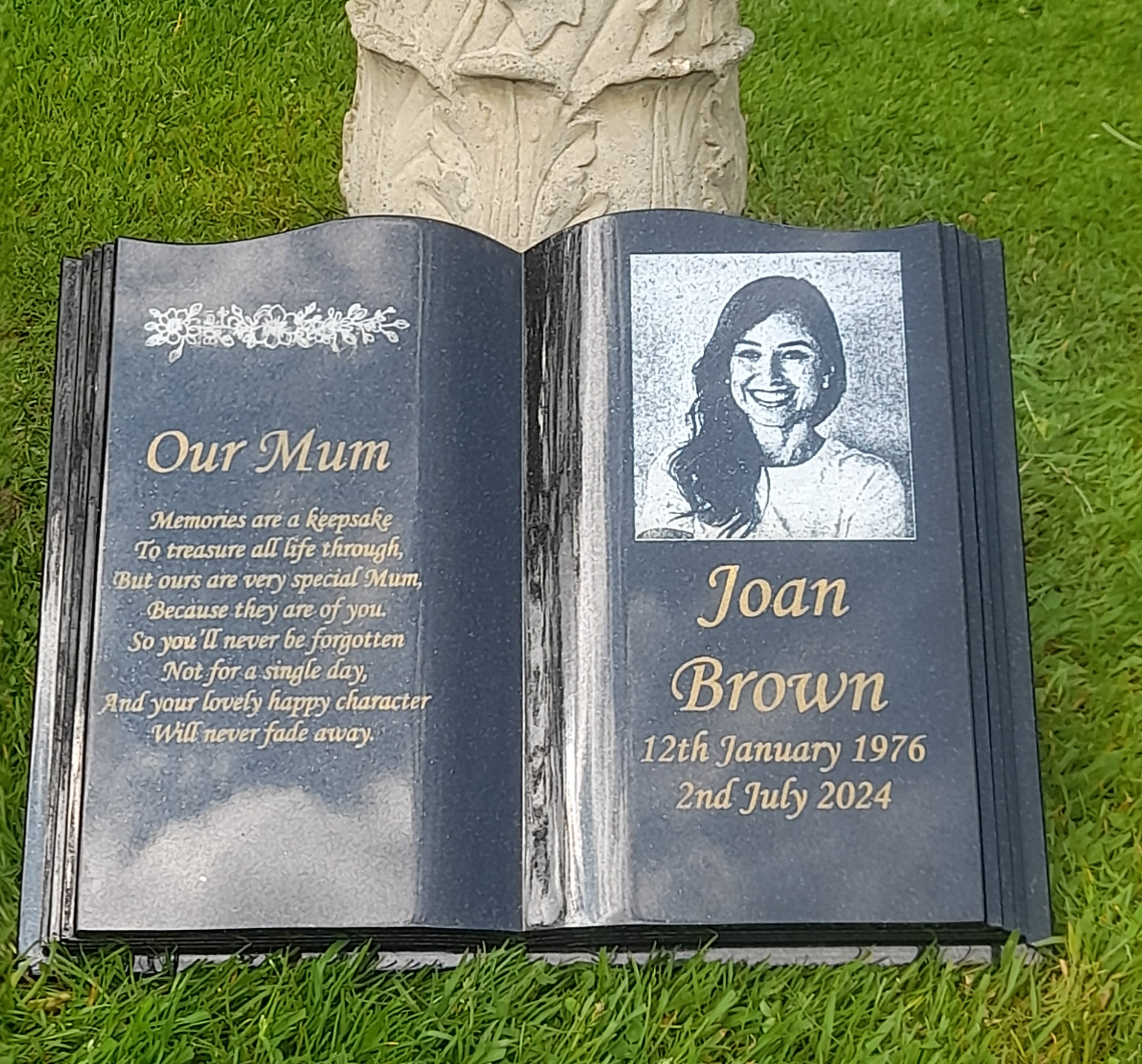 Personalised Granite Photo Memorial Plaque Bible Open Book Grave Marker ...